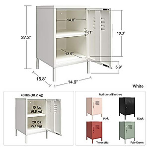REALROOMS Shadwick 1 Door Metal Locker Style Livingroom End Table, Olive Green