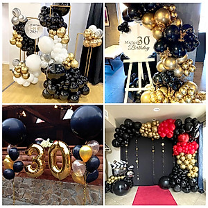 RUBFAC Black and Gold Balloons Arch Garland Kit, 18/12/5 Inch Latex Balloon Set for Birthday Party Wedding Graduation Anniversary Baby Shower