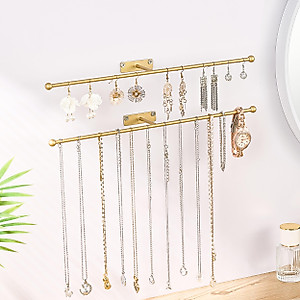 Josmimic Wall Hanging Jewelry Organizer: 13.7'' Necklace Holder for Earring, Bracelet, Rings, Hairband, Glasses, Gold 1-Pack, Screws Included