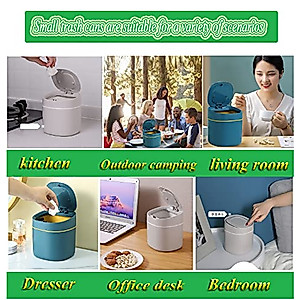 Plastic Mini Trash Can with Lid - 2 L Pop Up Wastebasket for Bathroom Vanity, Desktop, Tabletop or Coffee Table - Dispose of Cotton Rounds, Makeup Sponges, Tissues (Grey)