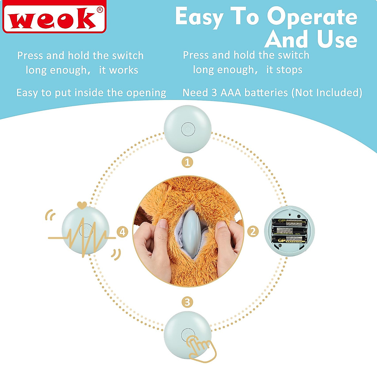 WEOK Heartbeat Puppy Toy - Comfort Cuddler Pillow, Dog Anxiety Relief Calming Aid,Heartbeat Stuffed Toy for Dogs,Puppy Heartbeat Toy Sleep Aid,Dog Heartbeat Toy for Pet