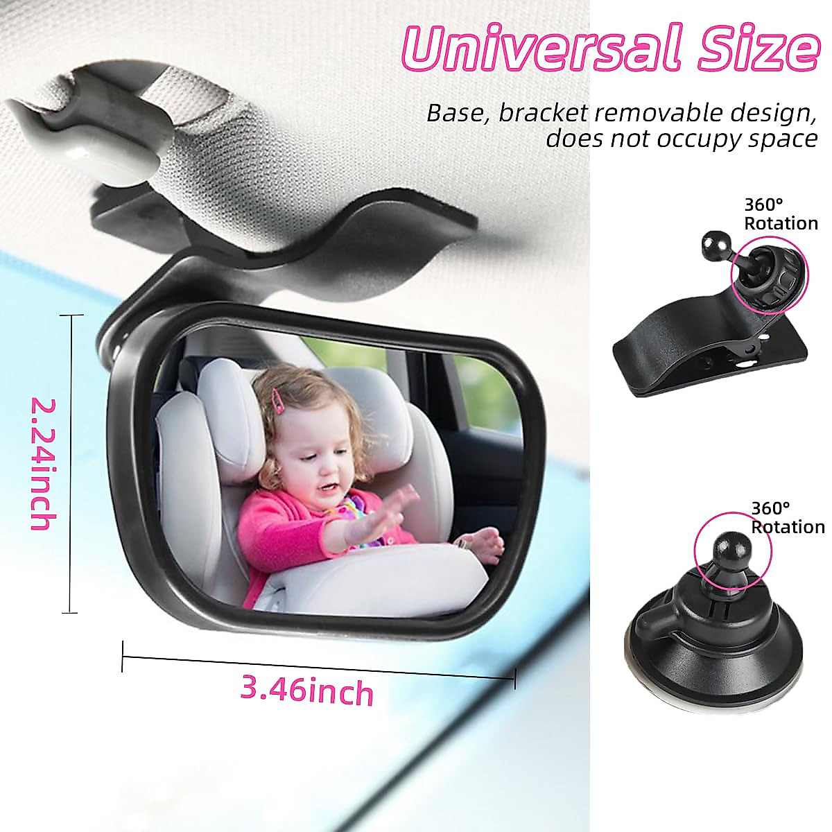 Kewucn Baby Car Mirror, Shatterproof Automotive Interior Rearview Baby Observation Mirror, Adjustable Child Safety Seat Rear View Mirror, Universal Accessories for Most Cars