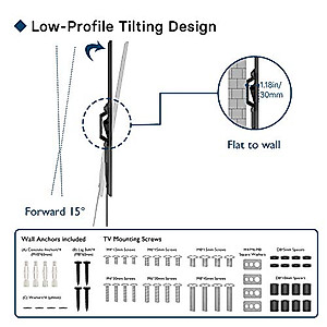 BONTEC Low Profile Tilt TV Wall Mount for 23-60 inch LCD LED OLED TVs, Ultra Slim TV Wall Bracket Loading Capacity 99LBS, Max.VESA 400x400mm