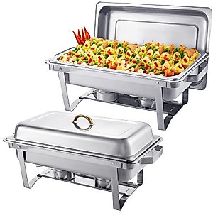 THXSUN Chafing Dish Buffet Set, 2-Pack 9QT Stainless Steel Chafing Dishes for Buffet, Full Size Buffet Servers and Warmers with Pan, Lid, Fuel Holder, Foldable Frame for Catering Party Banquet Dining