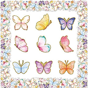 OSNIE 72Pcs Butterfly Cutouts Bulletin Board Decor Set Watercolor Butterfly Aesthetic Wall Decals Scalloped Chalkboard Border Trim Bulletin Cardboard for Classroom School Baby Shower Party Supplies