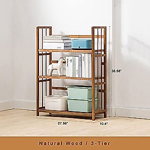 IOTXY Adjustable Bamboo Open Bookshelf - Medium 3-Tier Free Standing Storage Rack, Multifunctional Display Stand for Bookcase, Home and Office, Light Brown