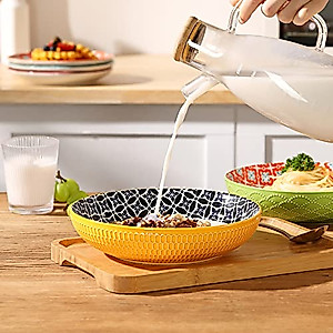 Metahom Ceramic Pasta Bowls, 40 Oz Large Salad Bowls, 8.75'' Colorful Serving Bowl Set for Pasta, Salad, Soup, Set of 4