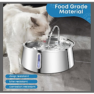 Cat Water Fountain,4L Automatic Stainless Steel Pet Fountain with LED Light Water Level Window,Dog Water Dispenser for Multiple Pets Drinking