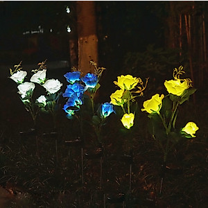 LoveNite Solar Rose Garden Lights, 2 Pack Realistic Solar Flower Lights, Waterproof LED Decorative Stake Landscape Lights for Patio Pathway Grave Cemetery Outdoor Decor (White)