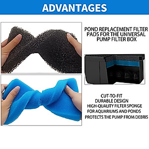 2PCS Pond Replacement Filter Pads,Coarse and Fine Pads for Pond Pump Pre-Filter Box,Blue and Black Sponge Filters Replacement