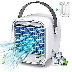 Portable Air Conditioner Fan for Office - Mini Desktop Evaporative Air Car Amplifier Cooling Fan, Adjustable Direction, Build-in Ice Tray Water Tank, Zero Noise Personal Cooler for Small Room Dorm