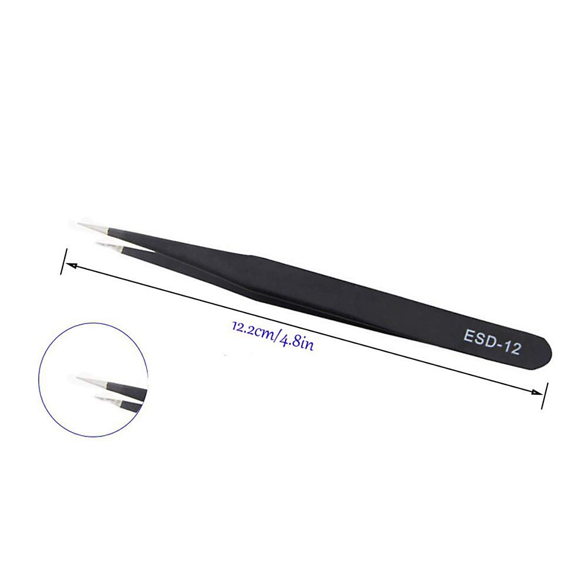 Tovip 4 Pcs ESD Tweezers Set Anti-Static Tweezers Stainless Steel Tweezers for Eyelash Extension,Electronics, Jewelry-making - Straight and Curved Tip Tweezers - Black