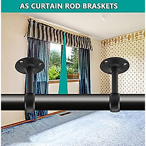 AYSUM 10 Pack 1 Inch Curtain Rod Ceiling-Mount Bracket Curtain Rod Brackets, Shower Curtain Closet Rod Holders for 1 Inch Rod, Wardrobe Pole Flange Socket with Matching Screws, Black