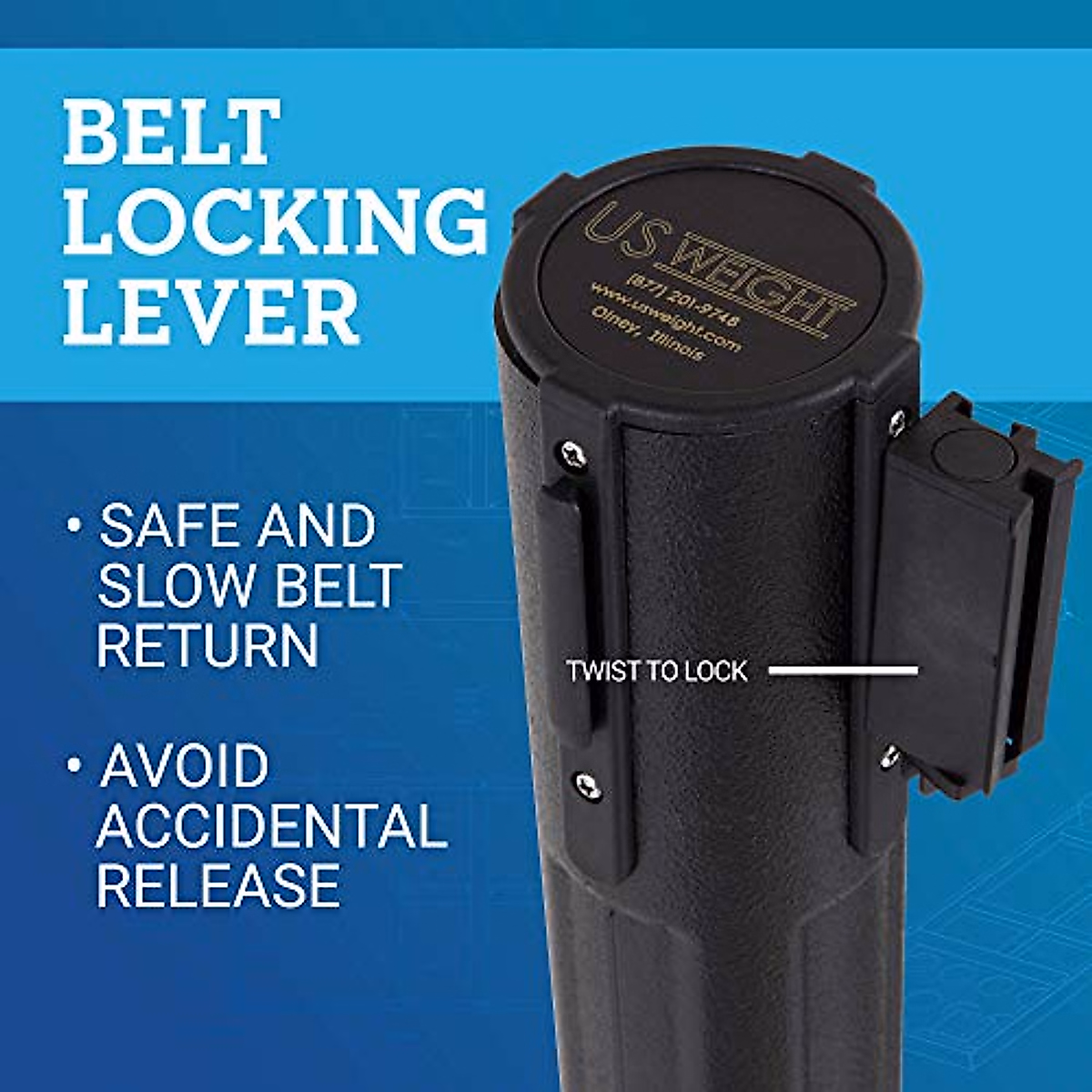 US Weight - U2000 Sentry Stanchion with 6.5 Foot Retractable Belt – Easy Connect Assembly (2-Pack), Black