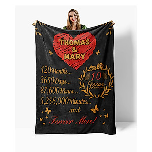 10th Anniversary Custom Blanket Personalized Gifts Made in USA Customized Blanket Soft Throw Blankets for Her Him Wife Husband Girlfriend Couples Women Men Mom on Christmas Wedding Valentines Day