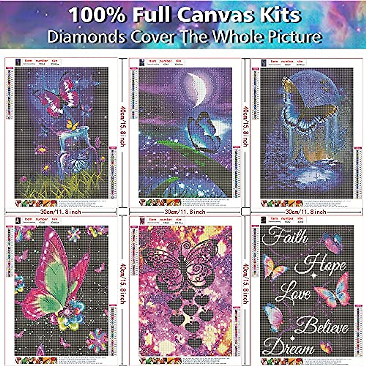 Adult 6-Piece DIY 5D Diamond Painting kit, Complete Diamond Painting, Diamond Painting Art, Wall Decoration, Butterfly (12x16inches)