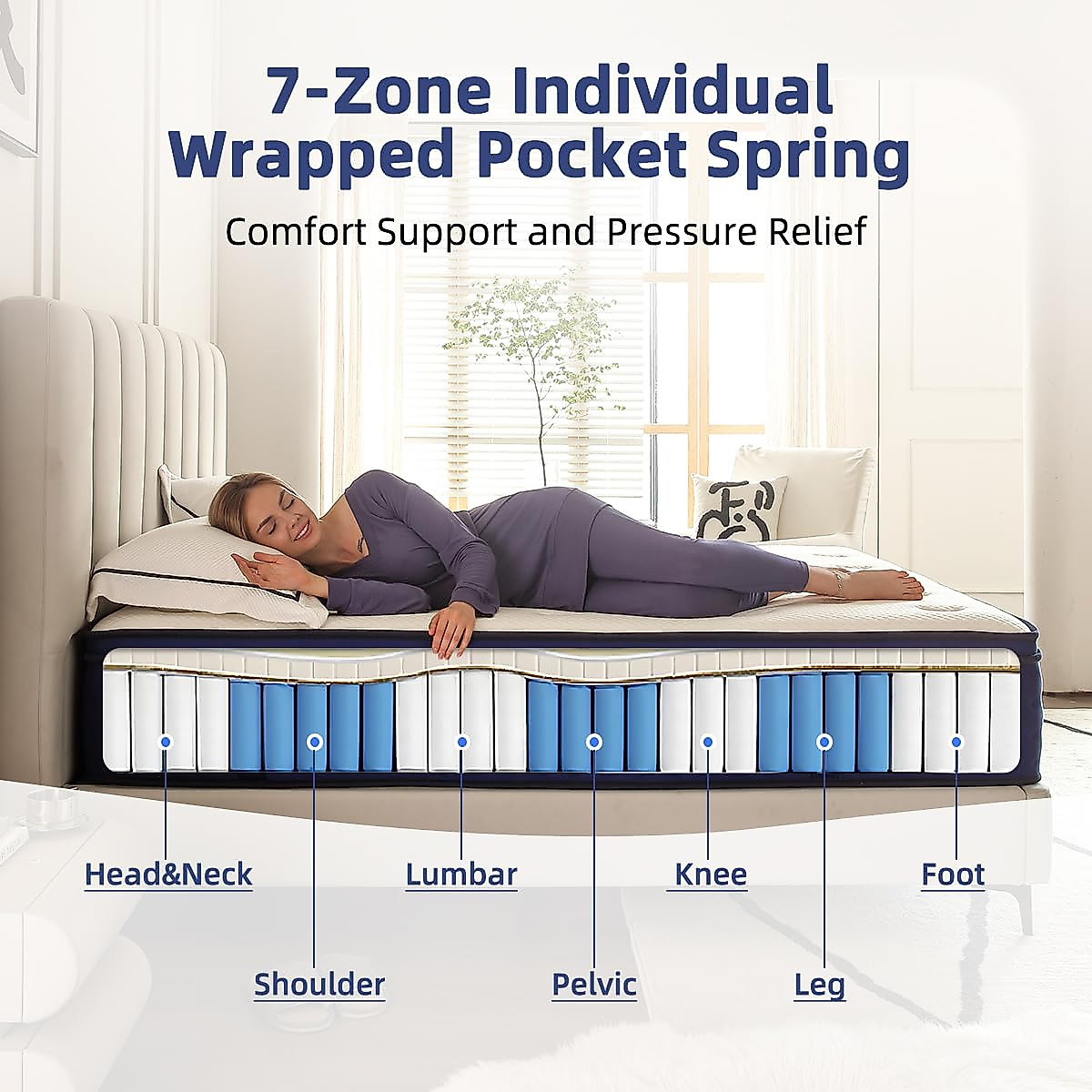 AirYoung King Mattress 14 Inch, Memory Foam Pocket Coil Hybrid Mattress King, Zero Pressure Back Pain Relieve Lumbar Support, with CertiPUR-US Certified, Plush Feel, 120-Night Trial