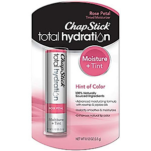 ChapStick Total Hydration Moisture + Tint Rose Petal Tinted Lip Balm Tube, Tinted Moisturizer - 0.12 Oz