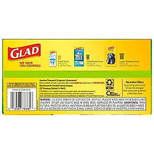 GLAD ForceFlex Tall Drawstring Trash Bags, 13 Gallon White Trash Bags for Tall Kitchen Trash Can, Gain Original Scent to Eliminate Odors, 40 Count