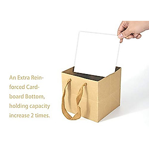 HUAPRINT Brown Paper Bags,Gift Bags with Handles,24 Pack Large Gift Bags,6x6x6inch, Heavy Duty Grocery Shopping Bag,Wedding Party Favor Bags,Square Size,Reusable,Retail Business Packaging Bags