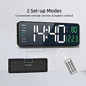 SHLNL Digital Wall Clock,16.2 Inch Large Digital Wall Clock, Large Display with Remote Control,Automatic Brightness Digital Alarm Clock with Indoor Temperature,Date,Week(Green)…