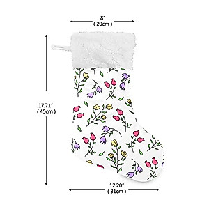 Kigai Christmas Stockings Doodle Flowers Rose Large Candy Stockings Stuffers Kids Cute Xmas Sock Decorations 1PC for Home Holiday Party 12" x18"