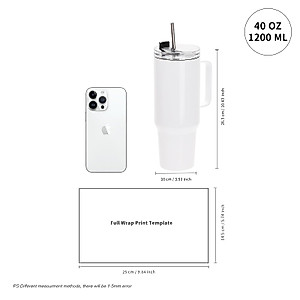 PYD Life 2 Pack Sublimation 40 OZ Tumbler with Handle Blanks Coffee Mugs Insulated Reusable Travel Cups with Lid and Stainless Straw for Tumbler Heat Press Sublimation Oven Printing