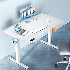 DUMOS Electric Standing Desk-Height Adjustable Table with 3 Memory Presets Ergonomic Computer Workstation with T-Shaped Metal Bracket Suitable for Home Office, 55 x 24 Inches, White