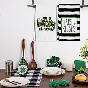 AnyDesign St. Patrick's Day Kitchen Dish Towels White Black Stripes Dishcloth 18 x 28 Lucky Charm Irish Kisses Cloth Tea Towel Seasonal Decorative Hand Towel for Home Farmhouse Cooking Baking, 4Pcs