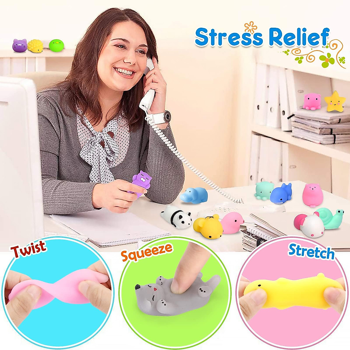 Mochi Squishy Toys FLY2SKY 28PCS Animal Mini Squishies Kawaii Party Favors for Kids Cat Unicorn Squishy Squeeze Stress Relief Toys Goodie Bags Novelty Toy Easter Gifts for Boys Girls Adults, Random