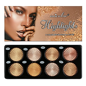 Beteligir 8 Color Highlighter Powder Palette, Facial Bronzers Illuminator Palette Highlighter, Long Lasting Brilliant Lighten Skin Color Face Make Up Palette Set (01)