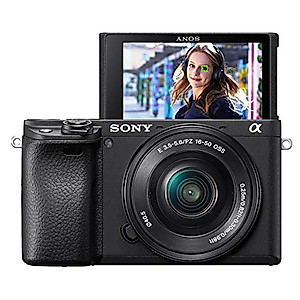 Sony Alpha a6400 Mirrorless Camera: Compact APS-C Interchangeable Lens Digital Camera with Real-Time Eye Auto Focus, 4K Video, Flip Screen & 16-50mm Lens - E Mount Compatible Cameras - ILCE-6400L/B