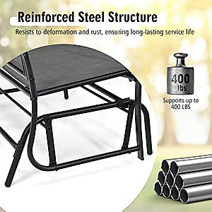 Tangkula 2-Person Patio Glider Bench, Outdoor Rocker Glider Loveseat Chair W/Heavy-Duty Steel Frame, Breathable Seat Fabric, Rocking Lounge Chair for Poolside, Garden, Backyard (Grey)