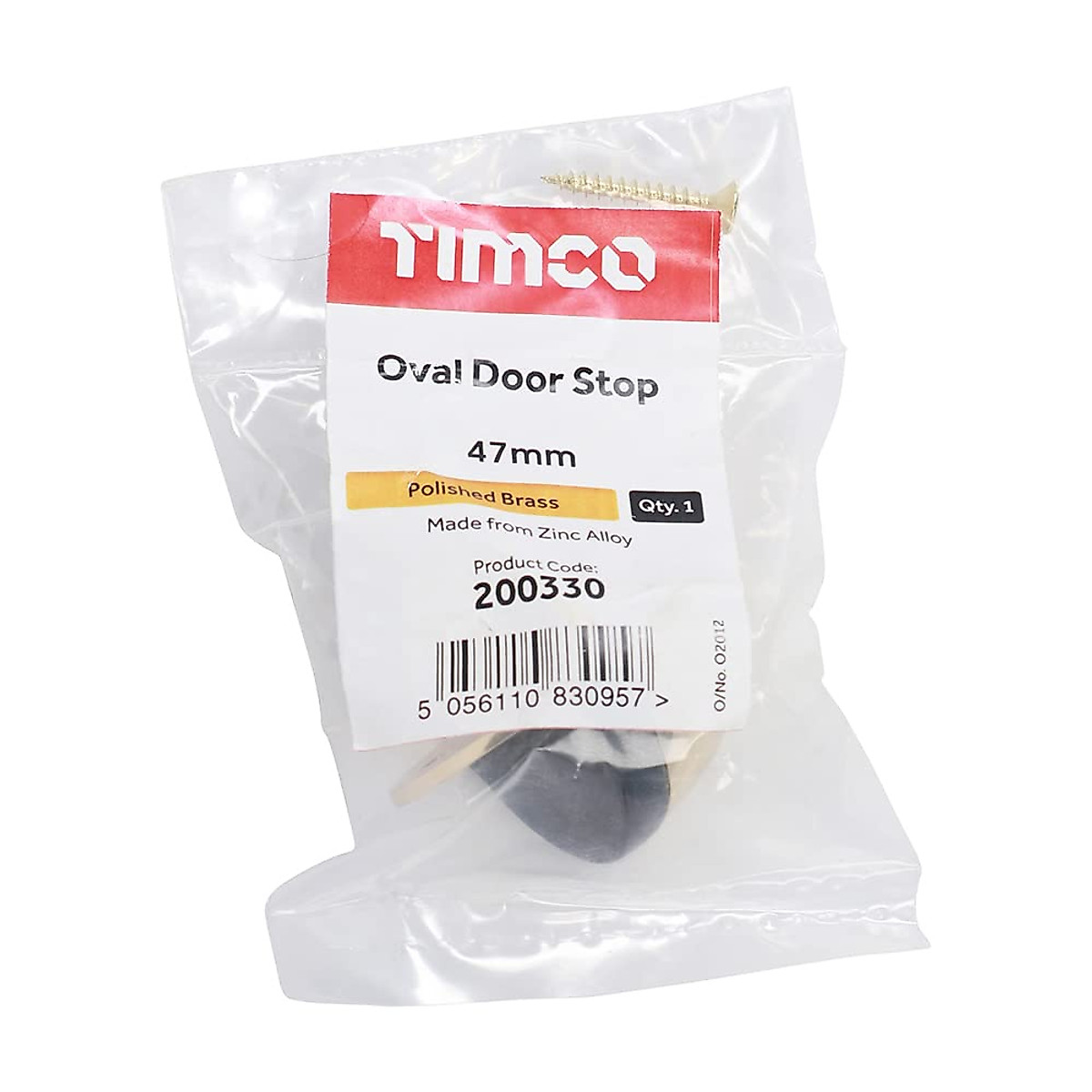 TIMCO Oval Door Stop - Polished Brass - Floor Mounted - Protective Rubber Buffer tip - 47mm