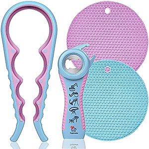 Jar Opener for Weak Hands, Jar Opener for Seniors with Arthritis Multi-Function, Non Slip Rubber Jar Opener Gripper Pad Lid Twist Gripper, Jar Bottle Lid Can Opener Kit for Low Strength, Elderly