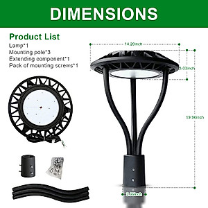 OSTEK Led Post Top Pole Lights with Photocell 20W/30W/40W/60W Power Selectable LED Circular Parking Lot Area Light 5000K Outdoor Lamp Top Pathway Fixture for School Street Garden Yard IP65