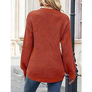 MEROKEETY Women's 2023 Casual Fall Waffle Knit Sweater Long Balloon Sleeve Loose Pullover Jumper, Rust, M