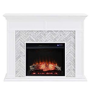 SEI Furniture Torlington Marble Tiled Touch Screen Electric 50" Fireplace w/Remote Control - White/Gray Marble