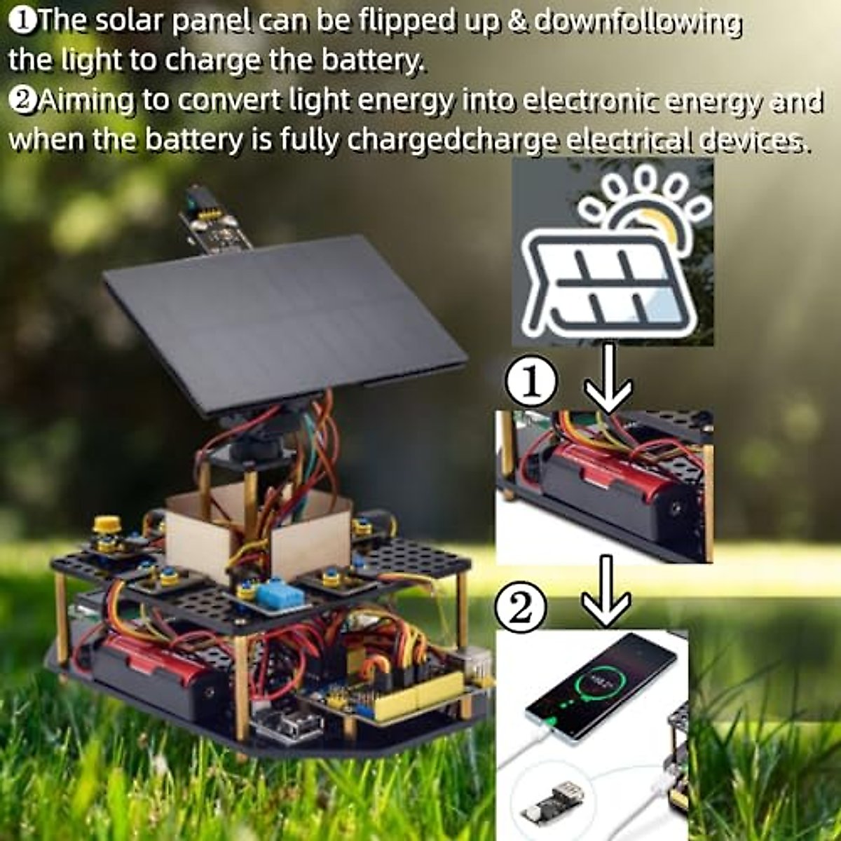KEYESTUDIO DIY Solar Tracking Electronic Kit for Arduino,Smart Phone Charging Module,Temperature and Humidity Sensor,BH1750 Light Sensor etc.Educational Programming Kit for Teens Adults 15+