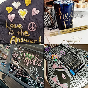 JEFFNIUB Acrylic Paint Pens Gold,Silver,Rose Gold,Paint Markers for Rocks Painting, Wood, Fabric, Glass,Ceramic,Canvas. Scrapbooking,Card Making,DIY Craft Supplies Metallic Acrylic Marker Set (0.7mm)