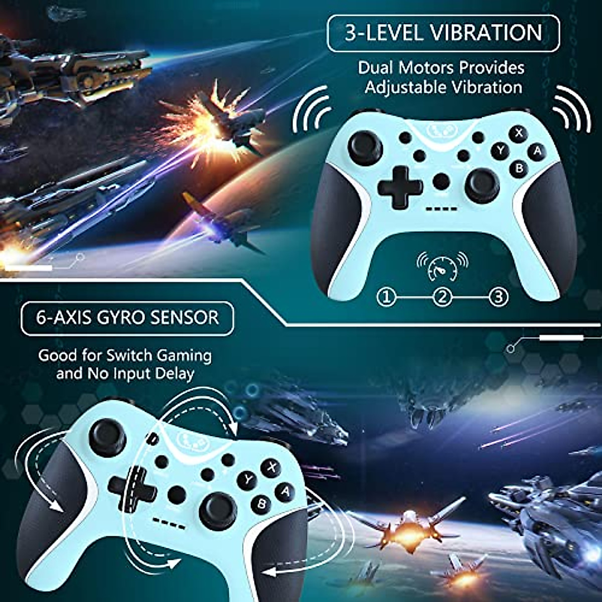 BRHE Wireless Switch Pro Controller,Nintendo Switch Controller with Programmable/Vibration/Turbo Compatibility with Nintendo Switch/Lite/OLED/Windows PC,Switch Remote Gamepad with 2 Thumb Caps