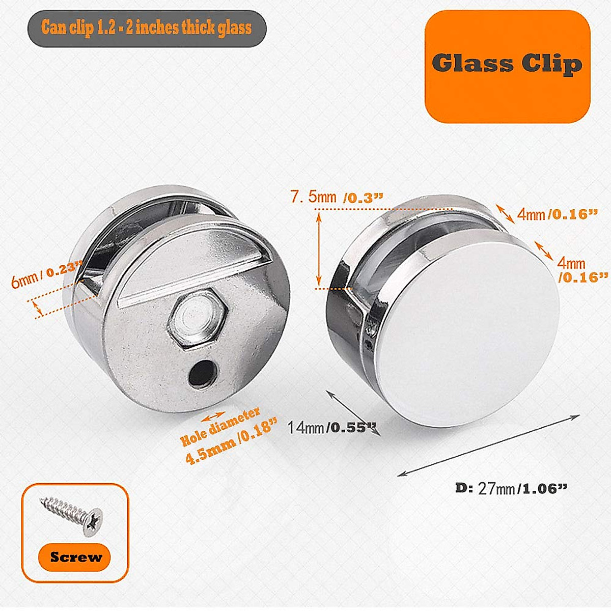 Wide Mirror Clip Set,Glass Shelf Bracket 4PCS, Polished Chrome