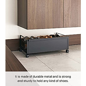 Yamazaki Home Frame Rolling Shoe Rack, Compact Entryway Or Bedroom Metal Shoe Organizer With Wheels, Steel - Holds 4 Shoes, 6 Heels