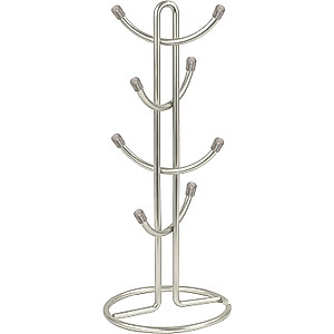 FitWell Mug Holder for Counters,Holds 8 Large Mugs,Coffee Mug Tree for Countertops,Mug Holder Stand,Space Saver for Kitchen Cabinets, Portable Coffee Mug Holder (Chrome)