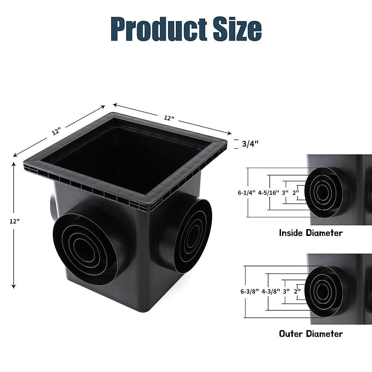 Dooeant Upgrade 12-Inch Catch Basin Drainage Kit with Debris Basket Strainer, Fit for 4 Size(2",3",4-3/8",6-3/8") Pipes, for Garden, Yard, Lawns, Outdoor (1 Pack)
