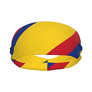 Men Women Sweatband Breatheable Durable Sweat Workout Headbands for Basketball, Yoga, Football, Non-Slip Wristband Colorful Colombian Flag Headbands