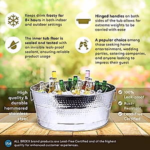 BREKX Aspen Heavy-Duty Stainless Steel Beverage Tub - Metal Ice and Drink Bucket, Large 25-Quart Beverage Tub for Parties
