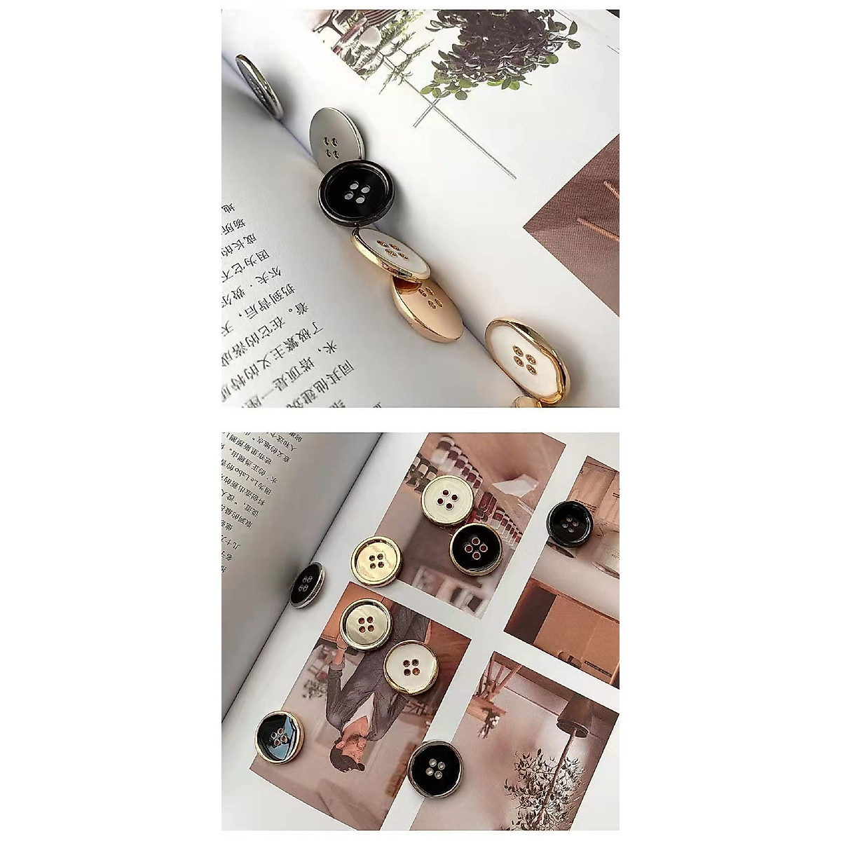 12PCS Four-Eye Metal Button Suit Buttons Crafts Button Decorative Buttons for Sewing DIY (10mm, Gold)