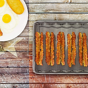 EaZy MealZ Bacon Rack & Tray Set | Specialty Tray and Grease Catcher | Even Cooking | Non-Stick | Healthy Cooking | Durable Material | Customized Cooking Experience (Large, Gray)