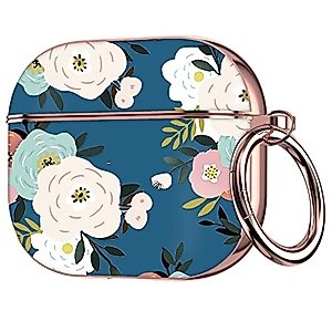 Youskin Airpod 3rd Generation Case Flower Cute,AirPod 3 Case Cover, Rose Golden Plating Airpods 3 Case for Men Women with Keychain，Shockproof Protective Case for AirPod 3，Blue Red Flower